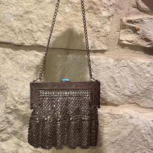 Bags | Victorian Silver Mesh Chain Mail Purse With Turquoise Clasp ...